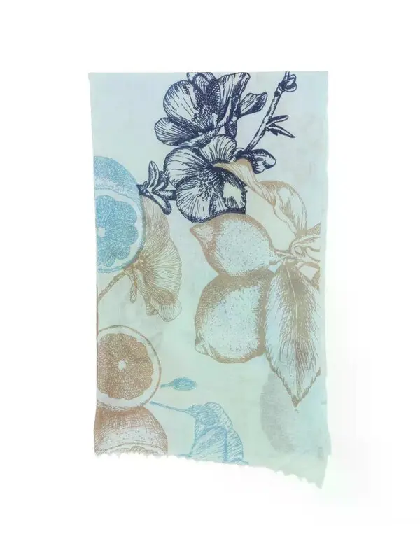 MOULETA Fruit-print Frayed Scarf - Blue