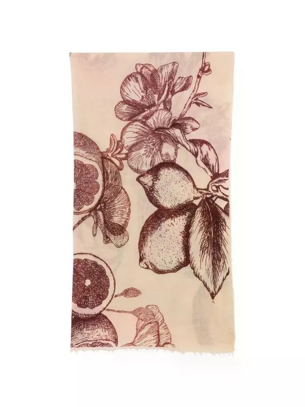 MOULETA Fruit-print Frayed Scarf - Neutrals