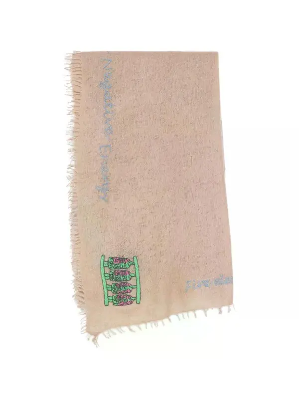 MOULETA Embroidered Frayed-edge Scarf - Brown