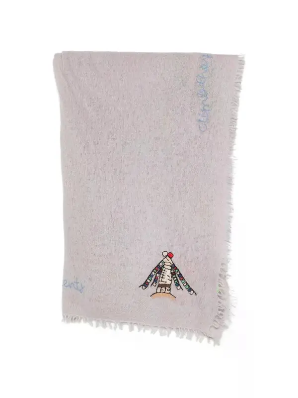 MOULETA Embroidered Frayed Scarf - Grey