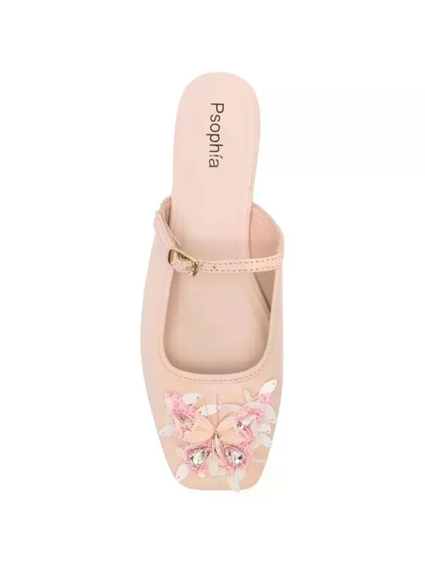 PSOPHIA Butterfly-embroidered Buckled Mules