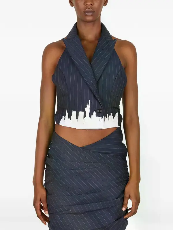LOURDES Pinstripe Halter Neck Sleeveless Top