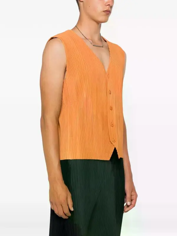 Issey Miyake Sleeveless V-neck Waistcoat - Orange