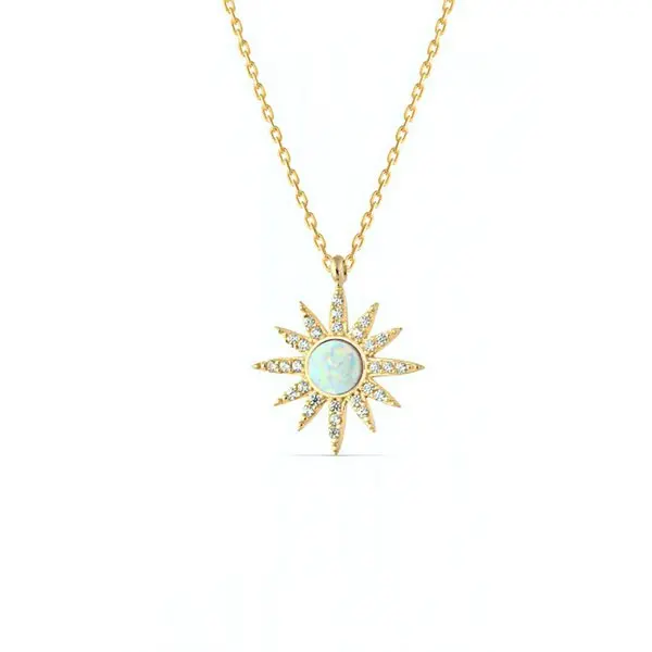 SPERO LONDON Sterling Silver Opal Sun Motif Necklace - Gold/white