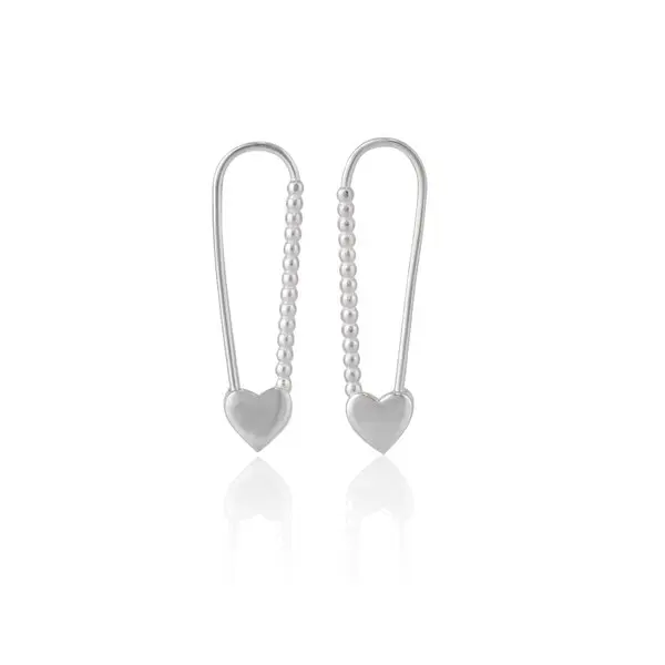 SPERO LONDON Sterling Heart Beaded Safety Pin Earrings - Silver