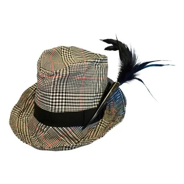 ROMER MILLINERY Moldable Plaid Trilby With Feather Clip - Black/white/red