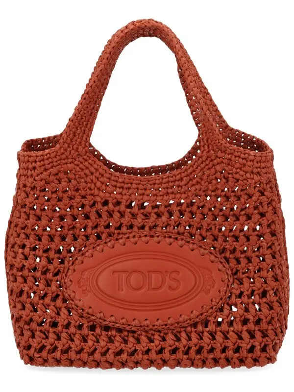 TOD'S Woven Shopper Bag With Logo Detail - Brown
