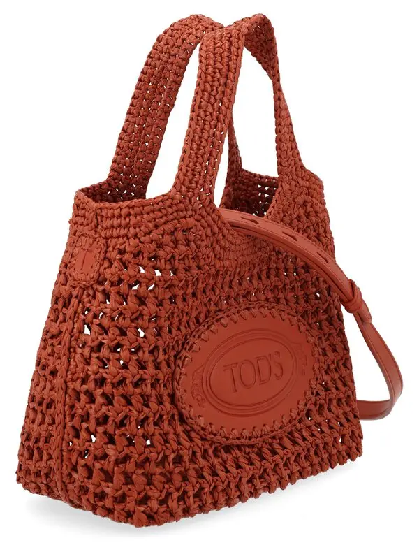 TOD'S Woven Shopper Bag With Logo Detail - Brown