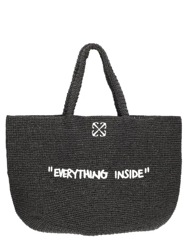 Off-White Raffia Tote Bag With Embroidery - Black