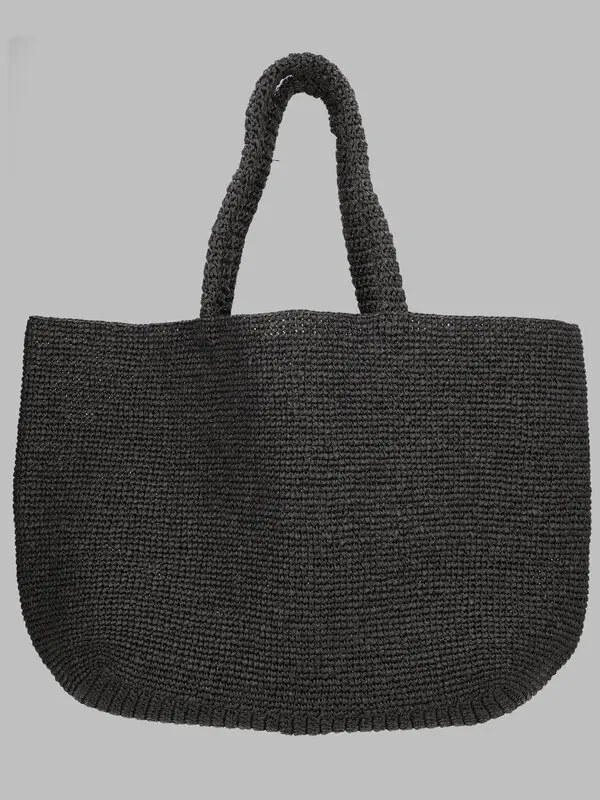 Off-White Raffia Tote Bag With Embroidery - Black