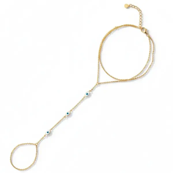 SPERO LONDON Evil Eye Sterling Silver Hand Chain - Gold