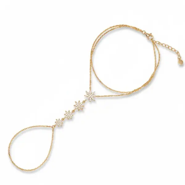 SPERO LONDON Sterling Silver Plated Hand Chain Ring With Star Motifs - Gold