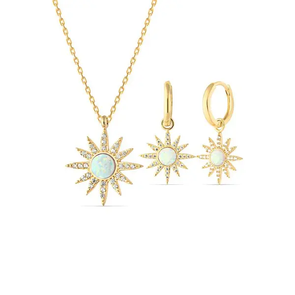 SPERO LONDON White Opal Sun Sterling Silver Necklace & Earring Set - Gold