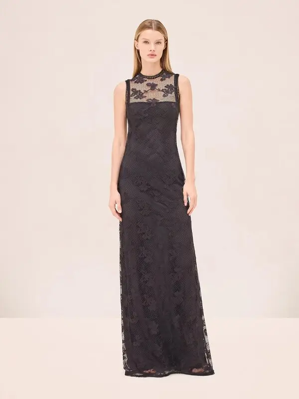 Alexis Eterna Sleeveless High Neck Lace Overlay Maxi Dress - Noir