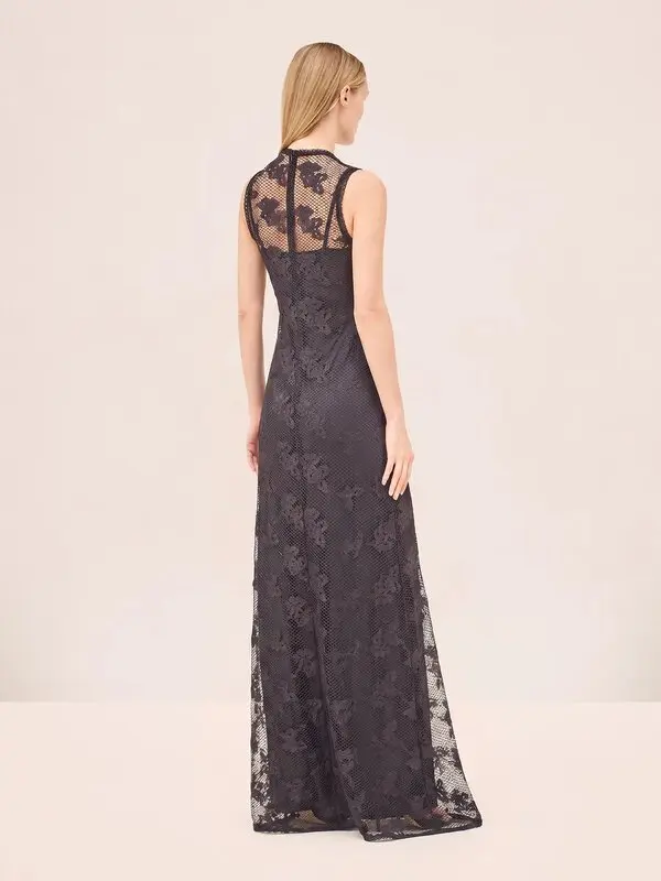 Alexis Eterna Sleeveless High Neck Lace Overlay Maxi Dress - Noir