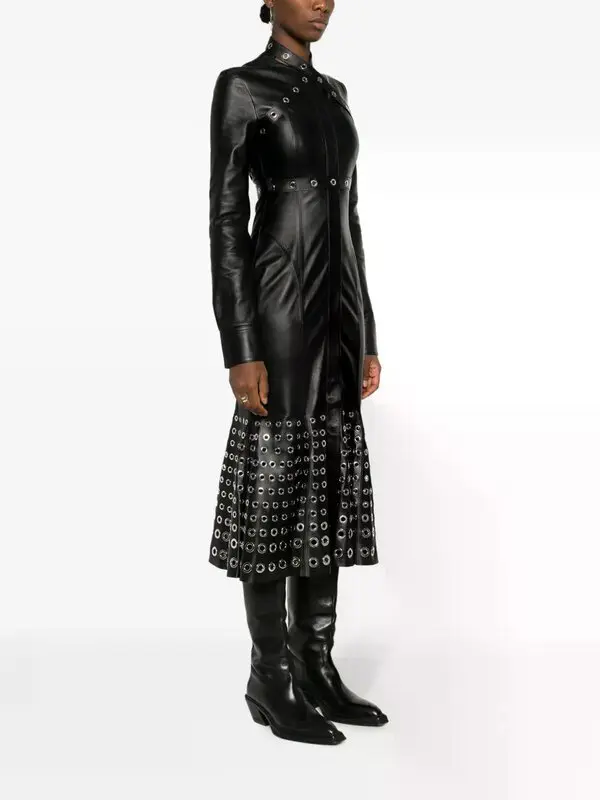 Off-White Leather Midi Dress With Eyelet Embellishments
