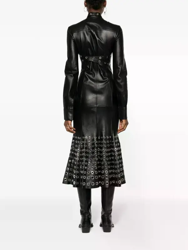 Off-White Leather Midi Dress With Eyelet Embellishments