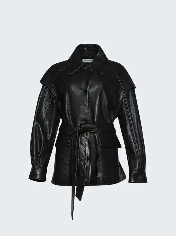 Nour Hammour Layered Leather Jacket - Black