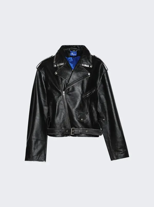 MARKING DISTANCE Big Baby Perfecto" Leather Biker Jacket With Patches
