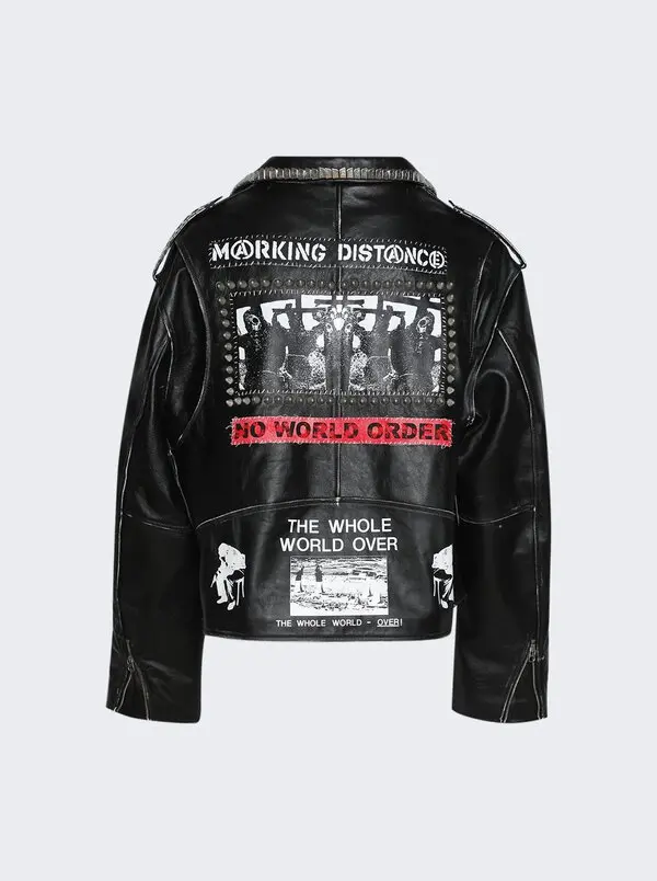 MARKING DISTANCE Big Baby Perfecto" Leather Biker Jacket With Patches