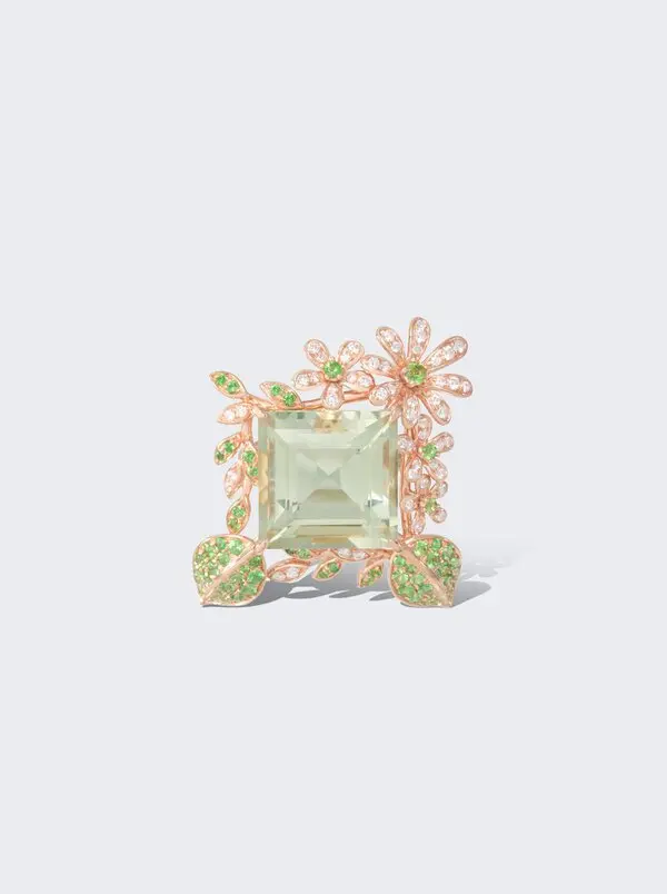 MIO HARUTAKA Green Quartz And Diamond Ring In 18k Rose Gold - Rg