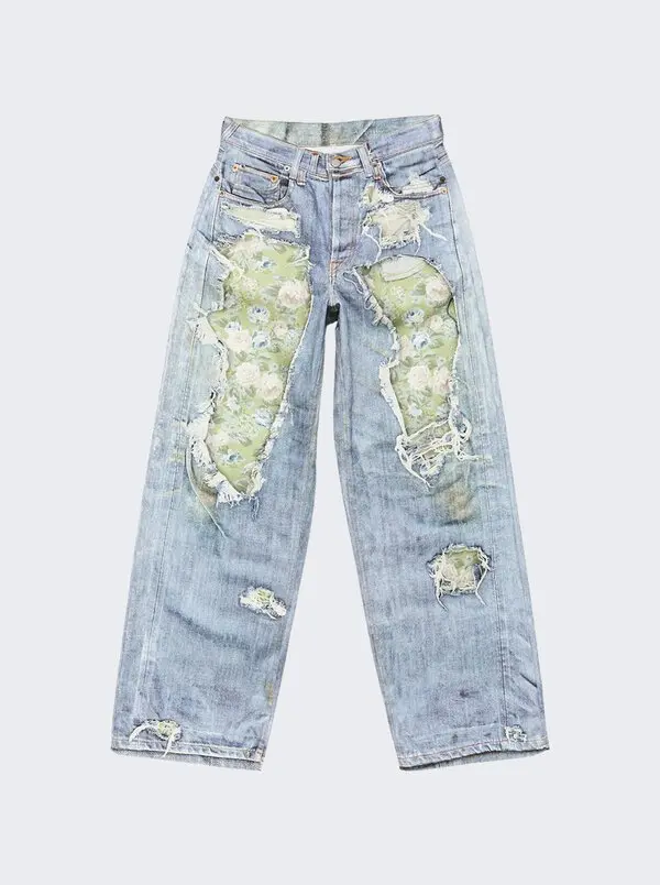 Acne Studios Trompe-l'oeil Rose Print Wide-leg Jeans - Blue