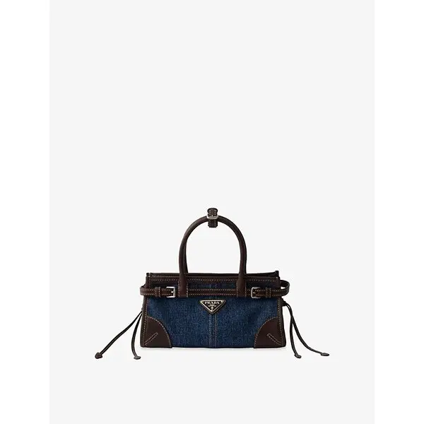 Prada Bonnie Small Denim And Leather Shoulder Bag - Blue