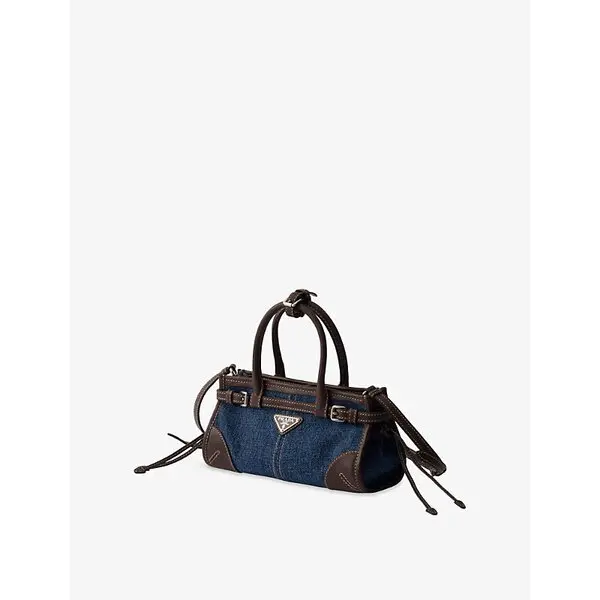Prada Bonnie Small Denim And Leather Shoulder Bag - Blue