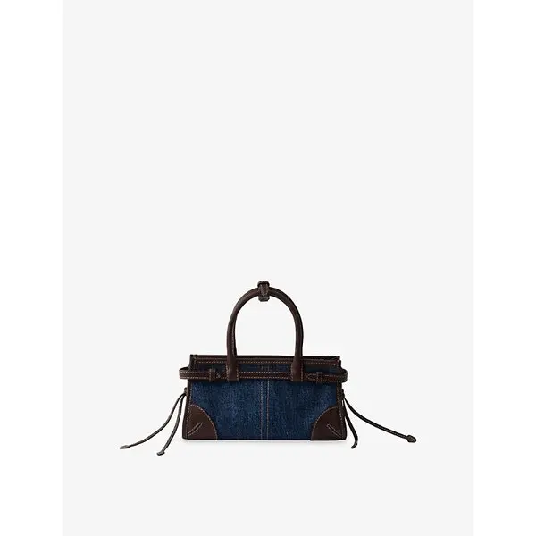 Prada Bonnie Small Denim And Leather Shoulder Bag - Blue