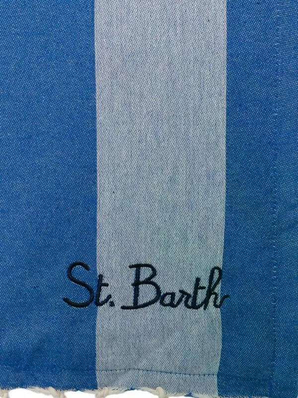MC2 SAINT BARTH Striped Fringed Beach Towel - Blue