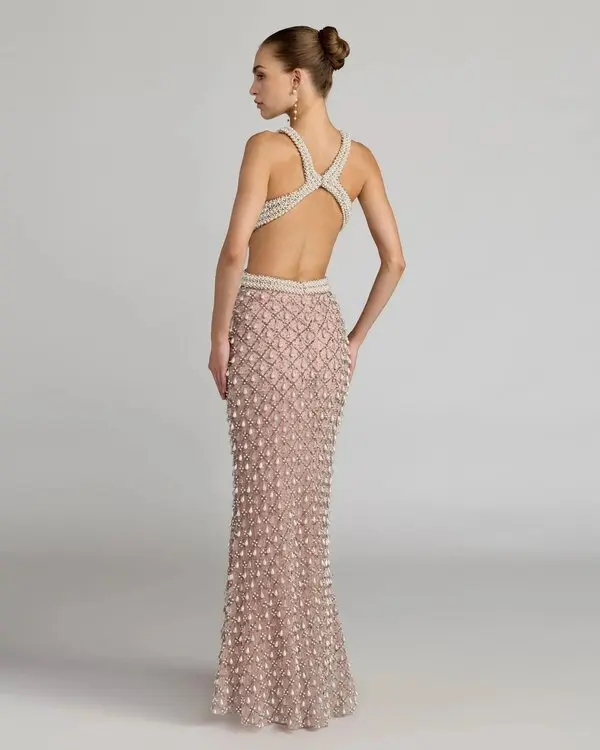 MAC DUGGAL COLLECTION Embellished Pearl Open Back Gown