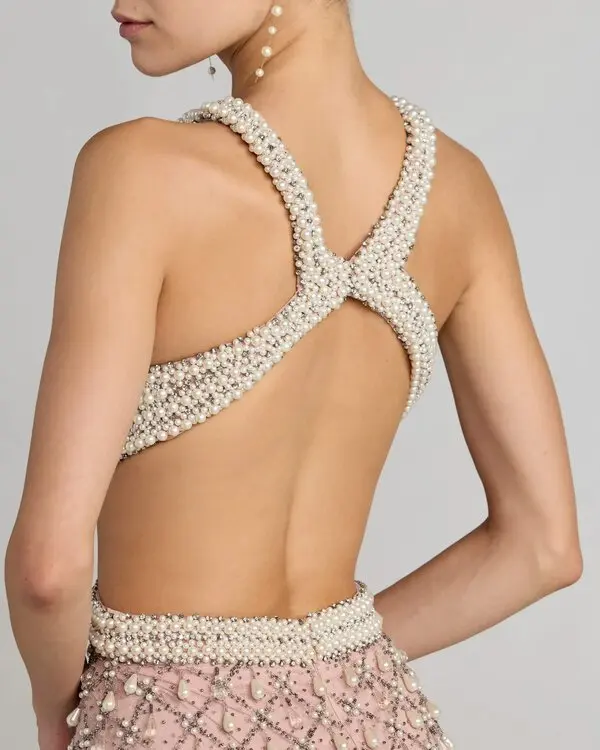 MAC DUGGAL COLLECTION Embellished Pearl Open Back Gown