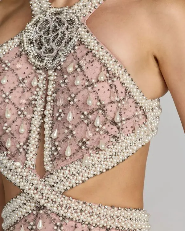 MAC DUGGAL COLLECTION Embellished Pearl Open Back Gown