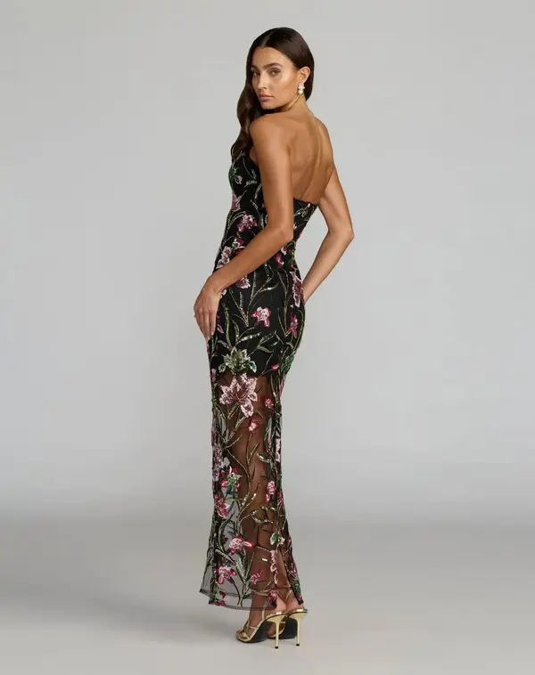 Mac Duggal Floral Embroidered Strapless Column Gown