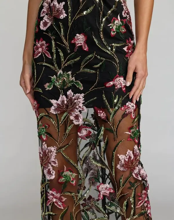 Mac Duggal Floral Embroidered Strapless Column Gown