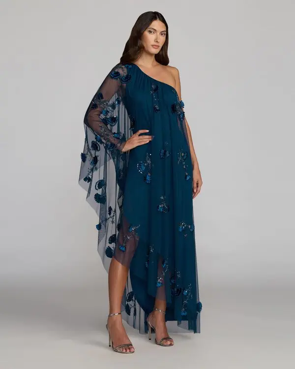 Mac Duggal One Shoulder Embellished Kaftan Gown - Twilight