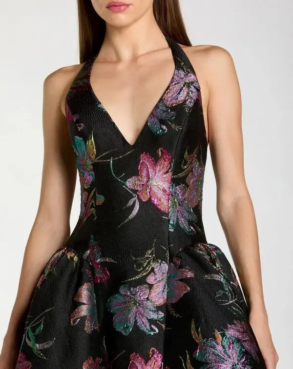 Mac Duggal Brocade Halter Neck Midi Dress