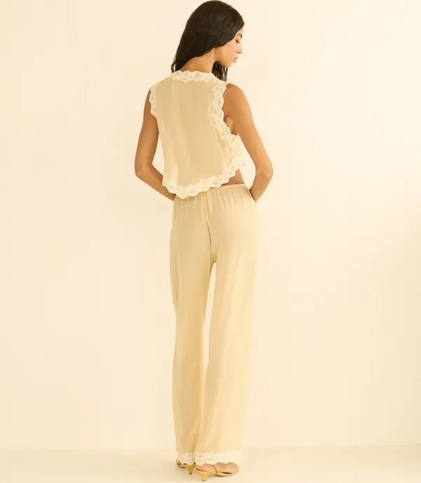 DÔEN Felise Silk Georgette Lace Trimmed Wide Leg Pants