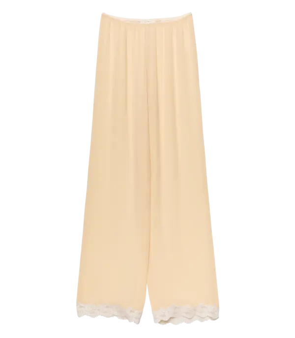 DÔEN Felise Silk Georgette Lace Trimmed Wide Leg Pants