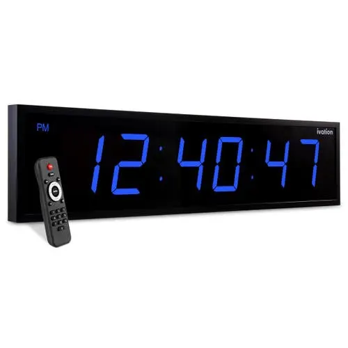 IVATION Digital Clock, 60 Led Wall Clock With Stopwatch, Alarms, Timer - Blue