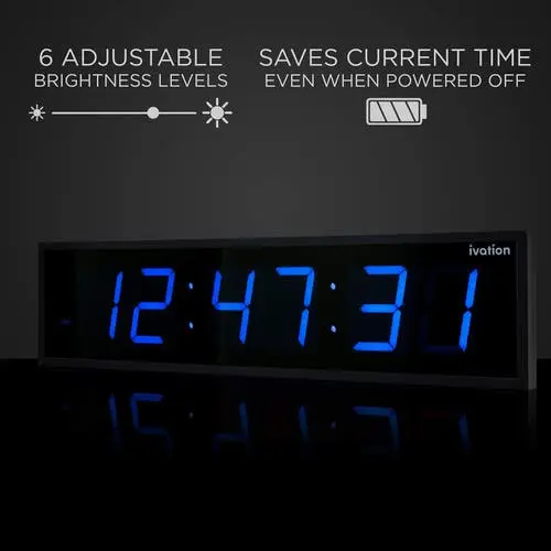 IVATION Digital Clock, 60 Led Wall Clock With Stopwatch, Alarms, Timer - Blue