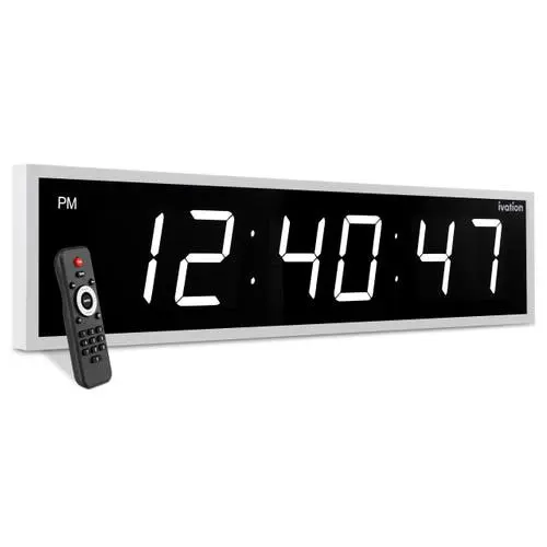 IVATION Digital Clock, 60 Led Wall Clock With Stopwatch, Alarms, Timer - White