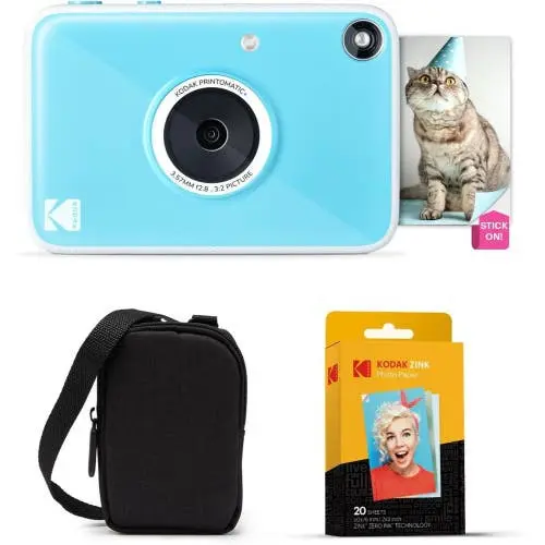 KODAK Printomatic+ Camera Bundle W/ Zink Paper - Blue