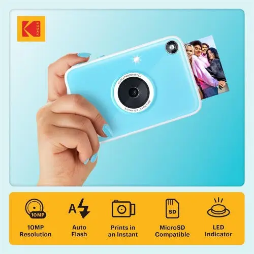 KODAK Printomatic+ Instant Camera Bundle With Zink Paper - Blue