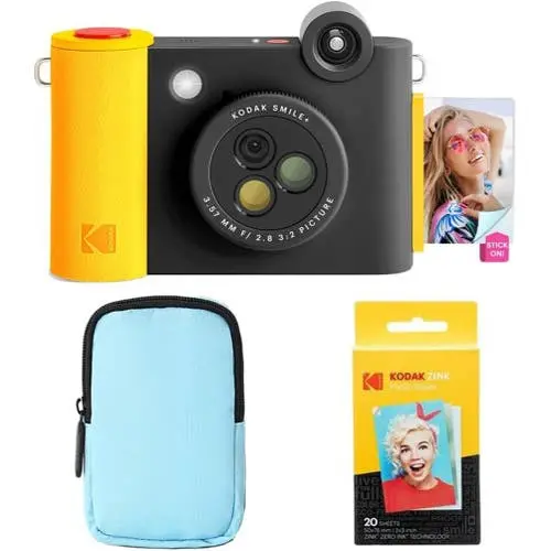 KODAK Smile+ 2-in-1 Instant Camera W/ Case Bundle - Black