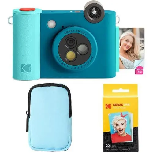 KODAK Smile+ 2-in-1 Instant Camera W/ Case Bundle - Blue