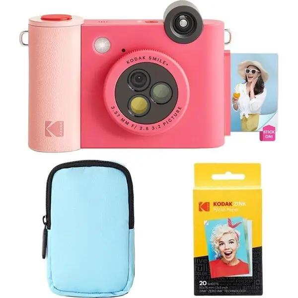 KODAK Smile+ 2-in-1 Instant Camera W/ Blue Case Bundle - Fuchsia