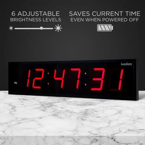 IVATION Digital Clock, 72 Led Wall Clock With Stopwatch, Alarms, Timer - Red