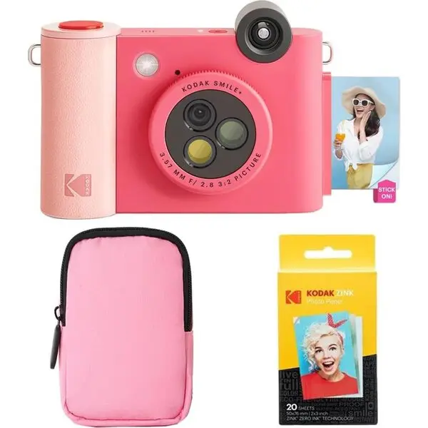 KODAK Smile+ 2-in-1 Instant Camera W/ Pink Case Bundle - Fuchsia