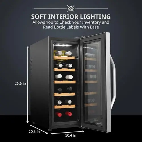 IVATION 12 Bottle Wine Fridge Freestanding Wine Cooler Refrigerator With Glass Door